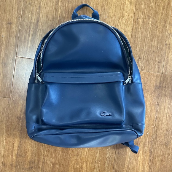 Lacoste | Bags | Lacoste Leather Navy Blue Backpack | Poshmark